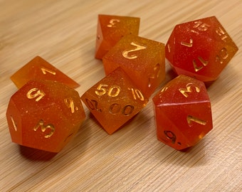 Asphodel Red, Orange, Yellow, and Black Handmade Sharp Edge Resin Dice ...