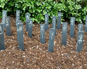 Unique Garden Labels Engraved Slate Plant Markers for Herbs & Flowers ...