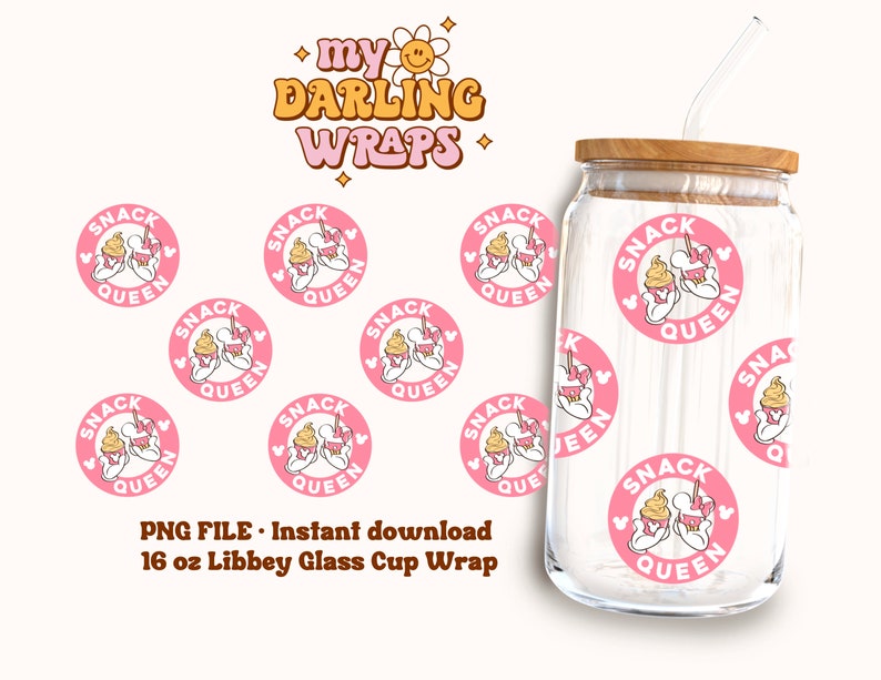 Snack Queen Magical PNG Wrap for Libbey 16oz Can Glass Family - Etsy