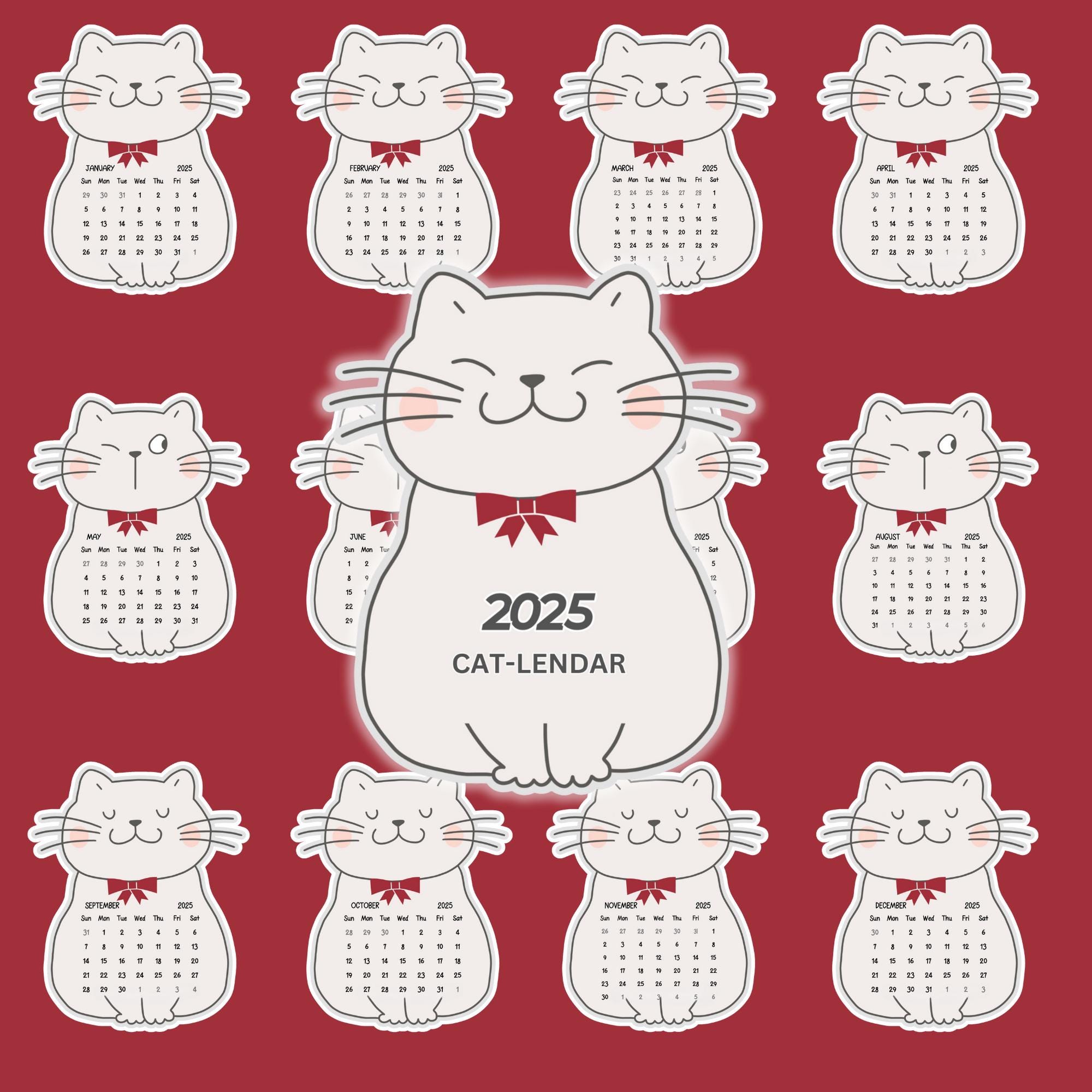 2025 Desk Calendar Printable Cat Calendar Gift for Cat Lovers Smart ...