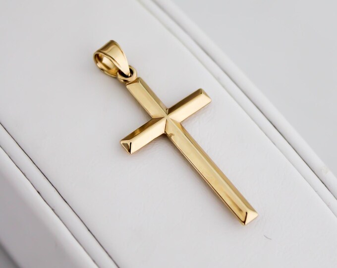 14k Solid Gold Cross Charm Necklace for Women, Religious Pendant ...
