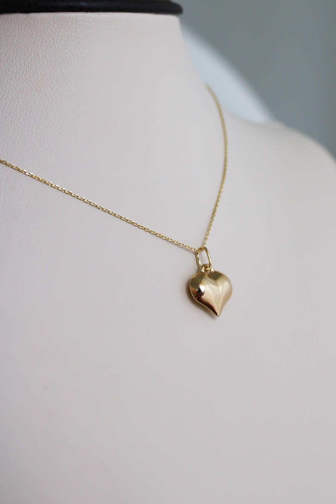 14k Solid Gold Heart Necklace for Women, Puffed Heart Pendant Necklace ...