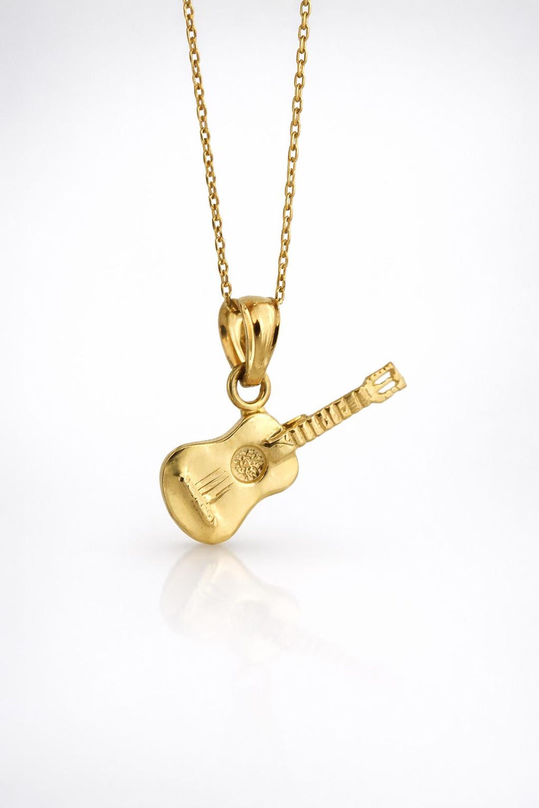 10k Solid Gold Guitar Pendant, Gold Guitar Necklace, Music Charm ...