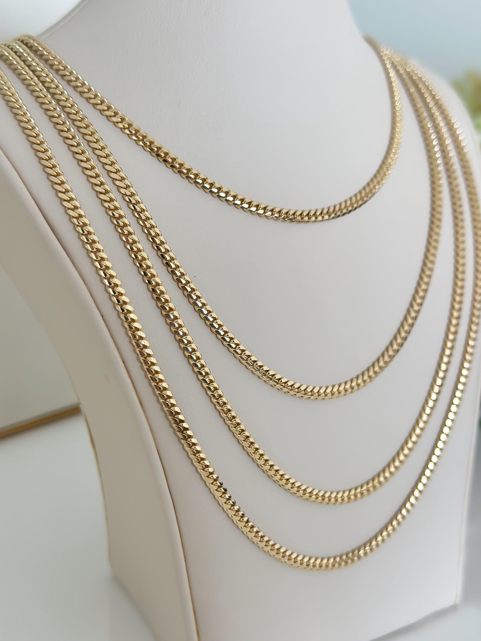 14k SOLID Gold Miami Cuban Curb Link 3.5mm Chain Thick Necklace 18" 20 ...