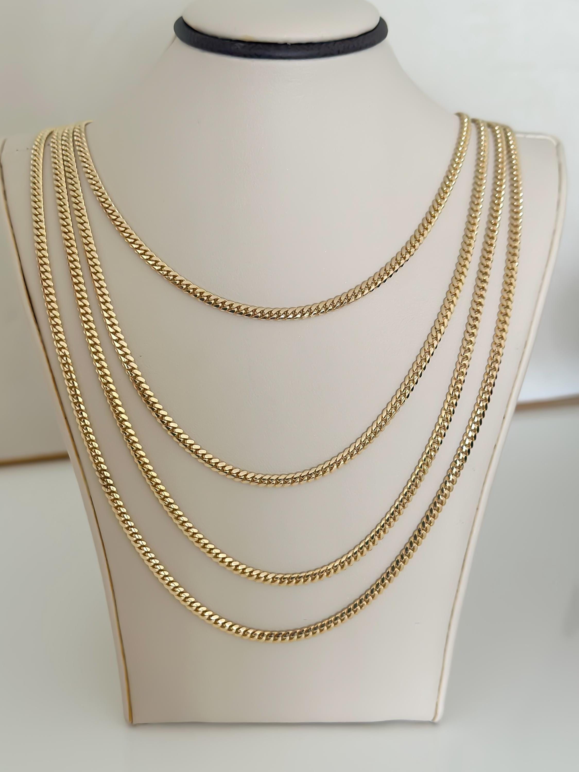 14k SOLID Gold Miami Cuban Curb Link 3.5mm Chain Thick Necklace 18" 20 ...