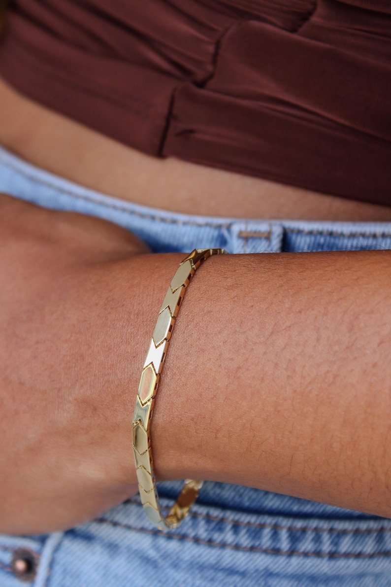10k Solid Gold Snake Link Bracelet 4mm 7" Unisex Gift for Men, Serpent ...