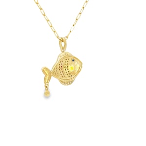 14k Solid Gold Fish Pendant - Marine Animal Charm - Gift for Her, Women ...
