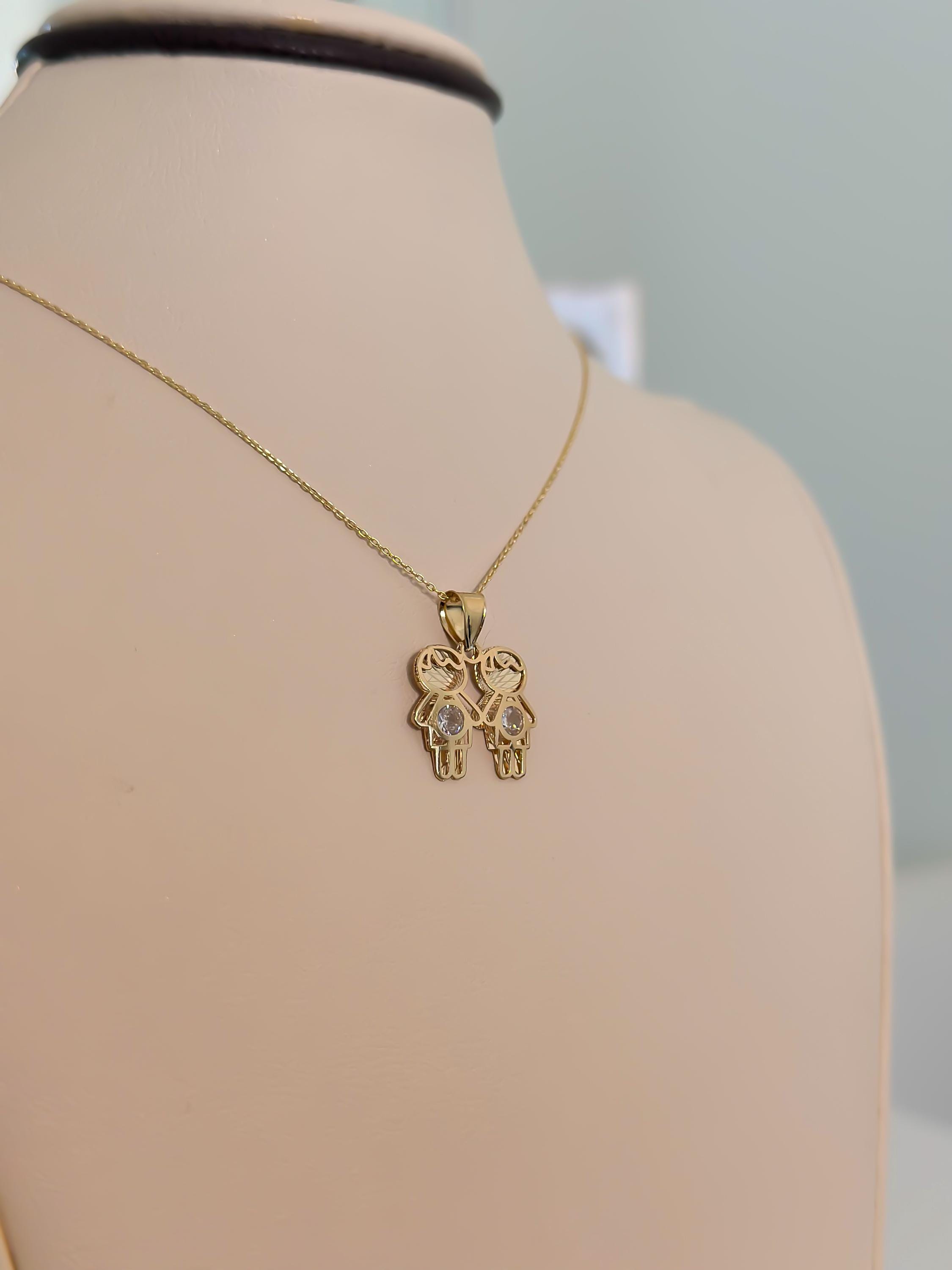 14k Solid Gold Boys Pendant, Siblings Necklace, Brothers, Children ...