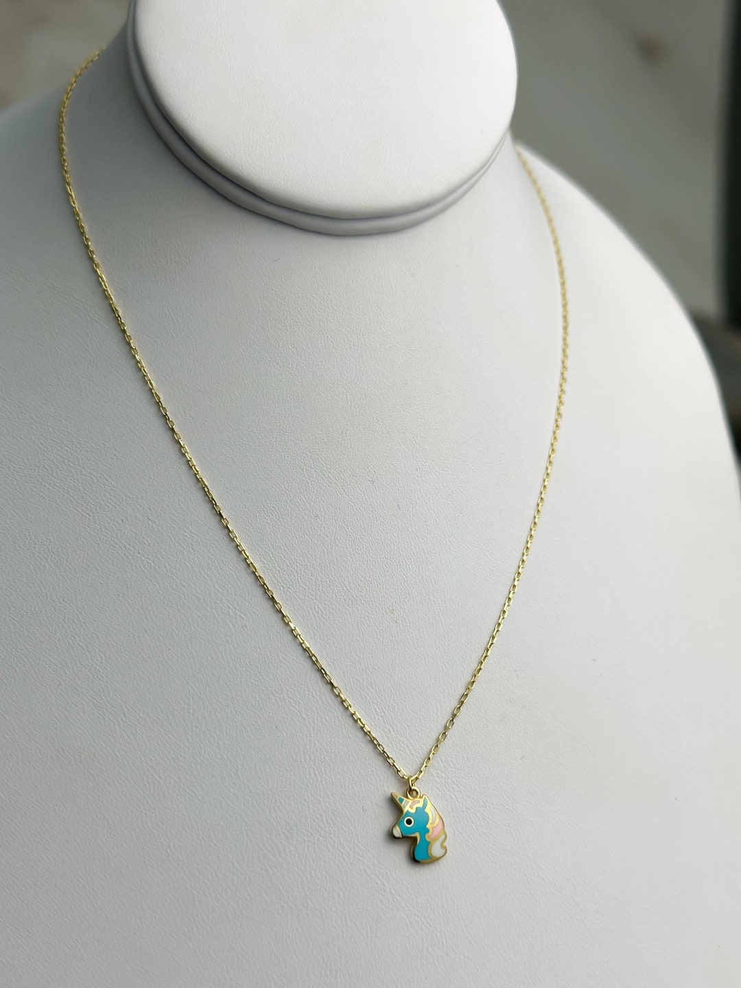 14k Solid Gold Baby Necklace Chain - Cupcake, Sea Shell, Unicorn, Crown ...
