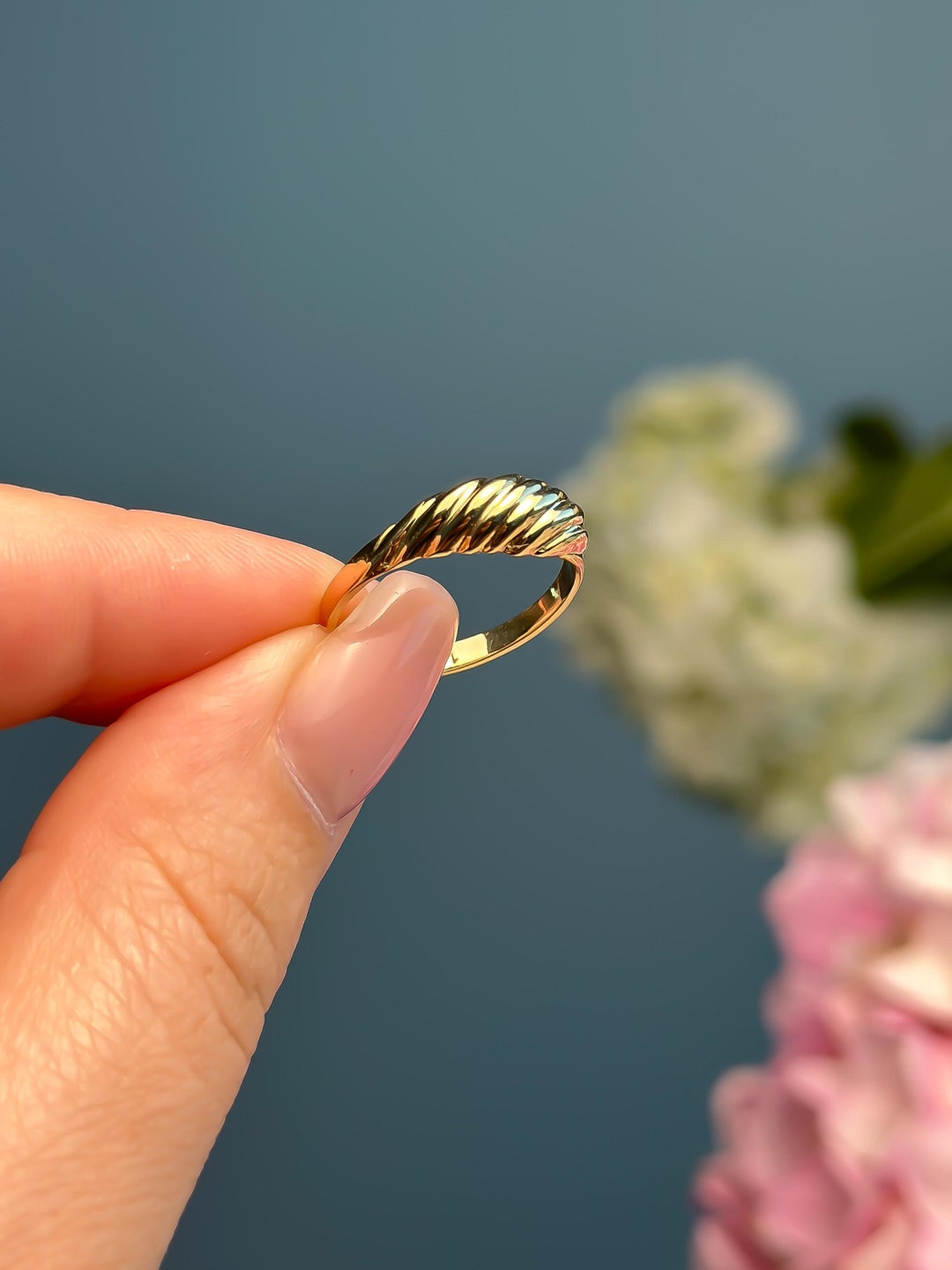 14k Solid Yellow Gold Shell Ring, High-polished, Gift for Her, Women ...