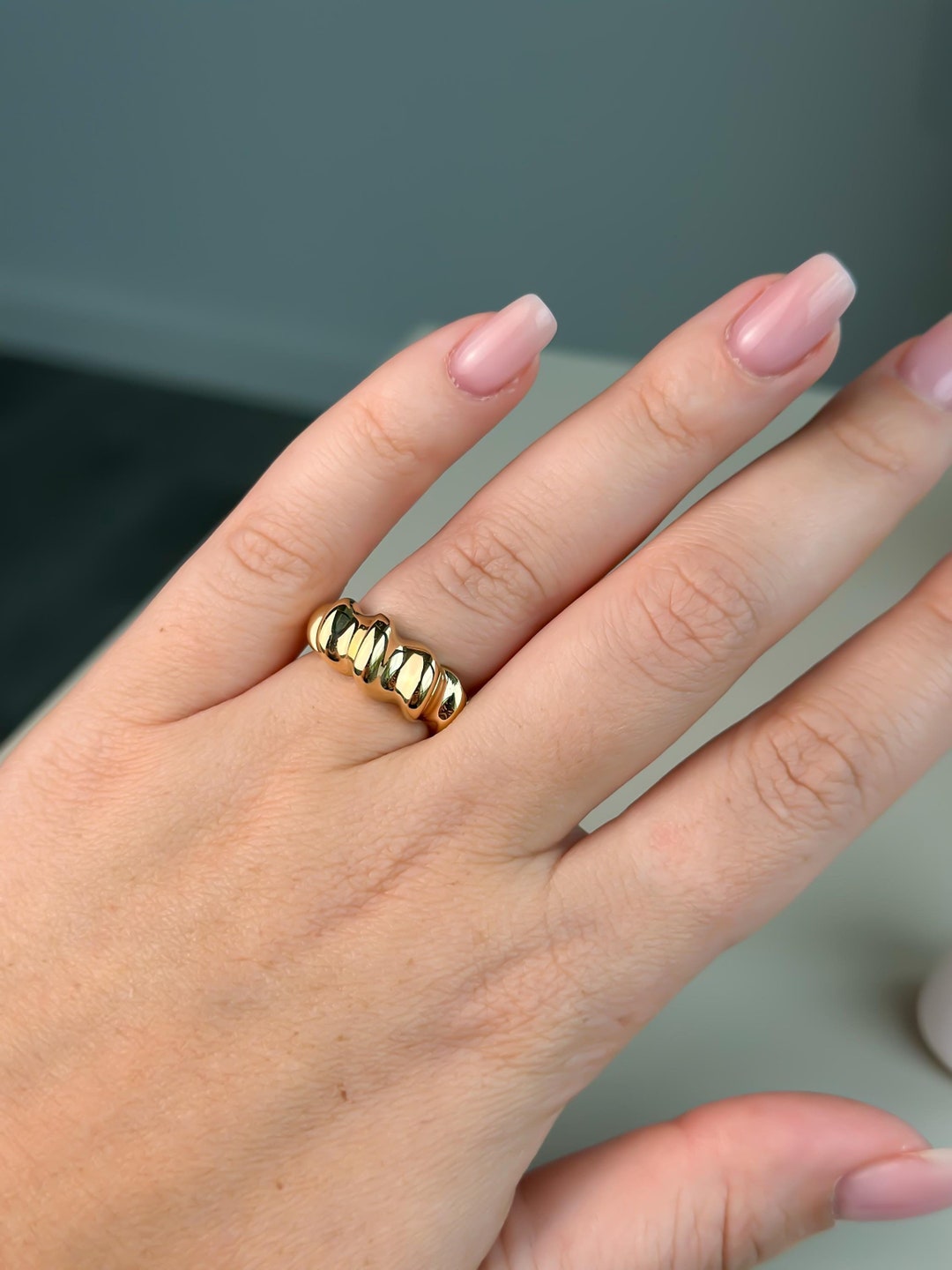 14k Solid Gold Fancy Wavy Ring, Gift for Her, Women, Authentication ...