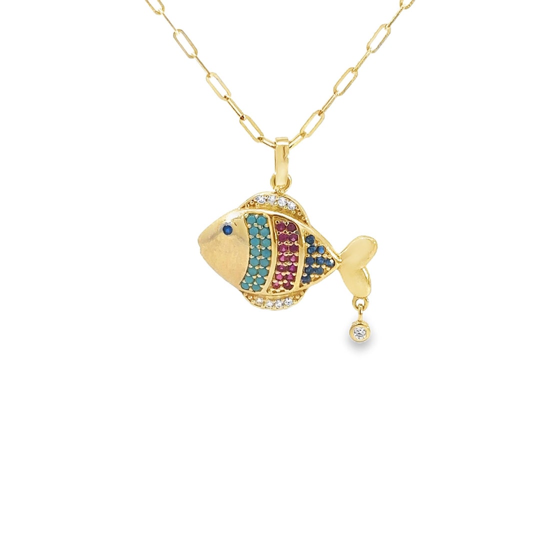 14k Solid Gold Fish Pendant - Marine Animal Charm - Gift for Her, Women ...