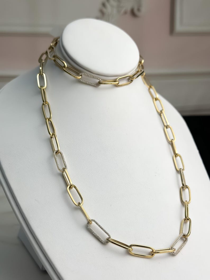 14k SOLID Gold Paper Clip Chain - Necklace and Bracelet Set 7mm - Etsy