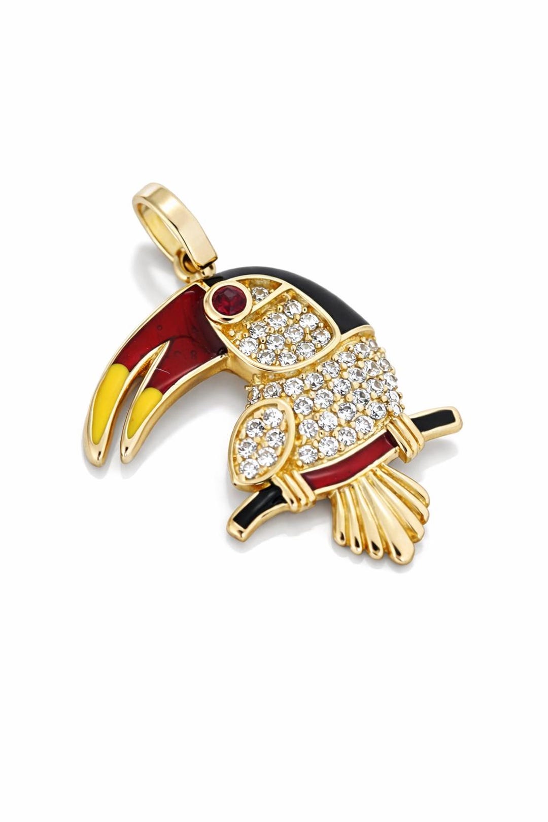 14k Solid Gold Toucan Bird Pendant, Animal Charm, Necklace, Gift for ...