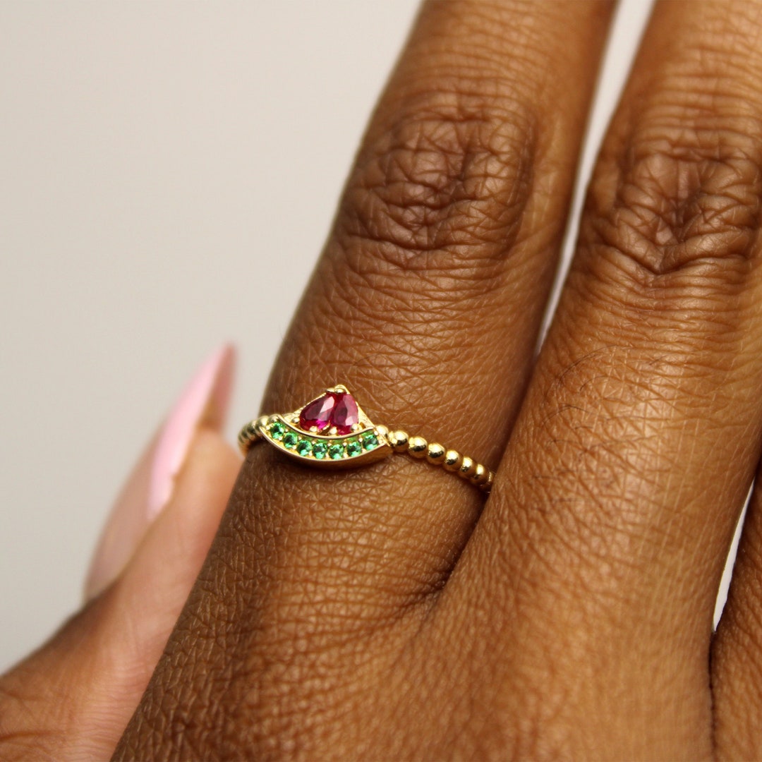 14k Solid Gold Watermelon Ring, Fruit Ring, Gift for Women, Her ...