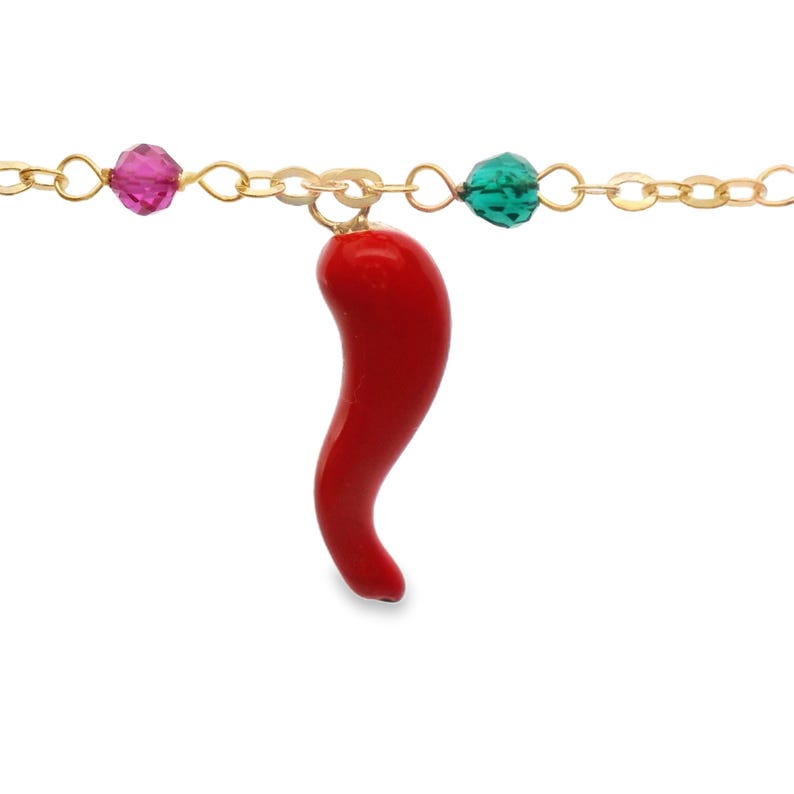 14k Solid Gold Italian Cornicello Bracelet, Mano Cornuto, Red Horn ...