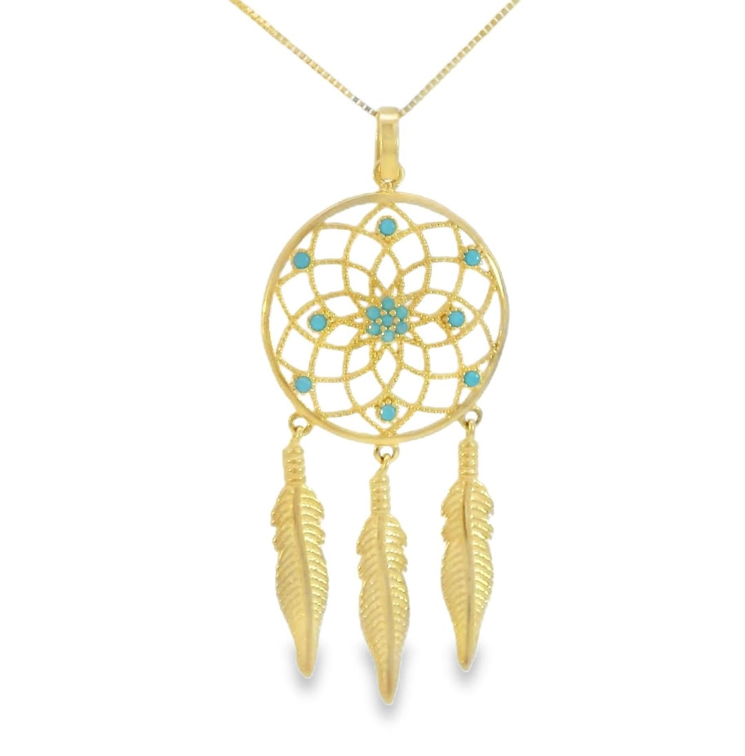 14k Solid Gold Dream Catcher Pendant, Protective Amulet, Charm ...