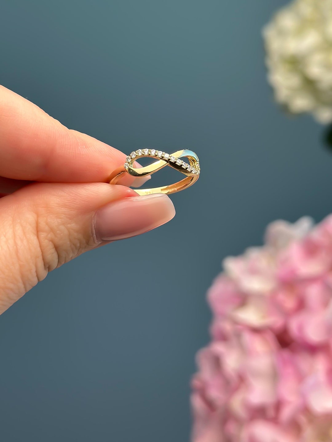 14k Solid Gold Infinity Ring With CZ, Gift for Her, Women, Statement ...