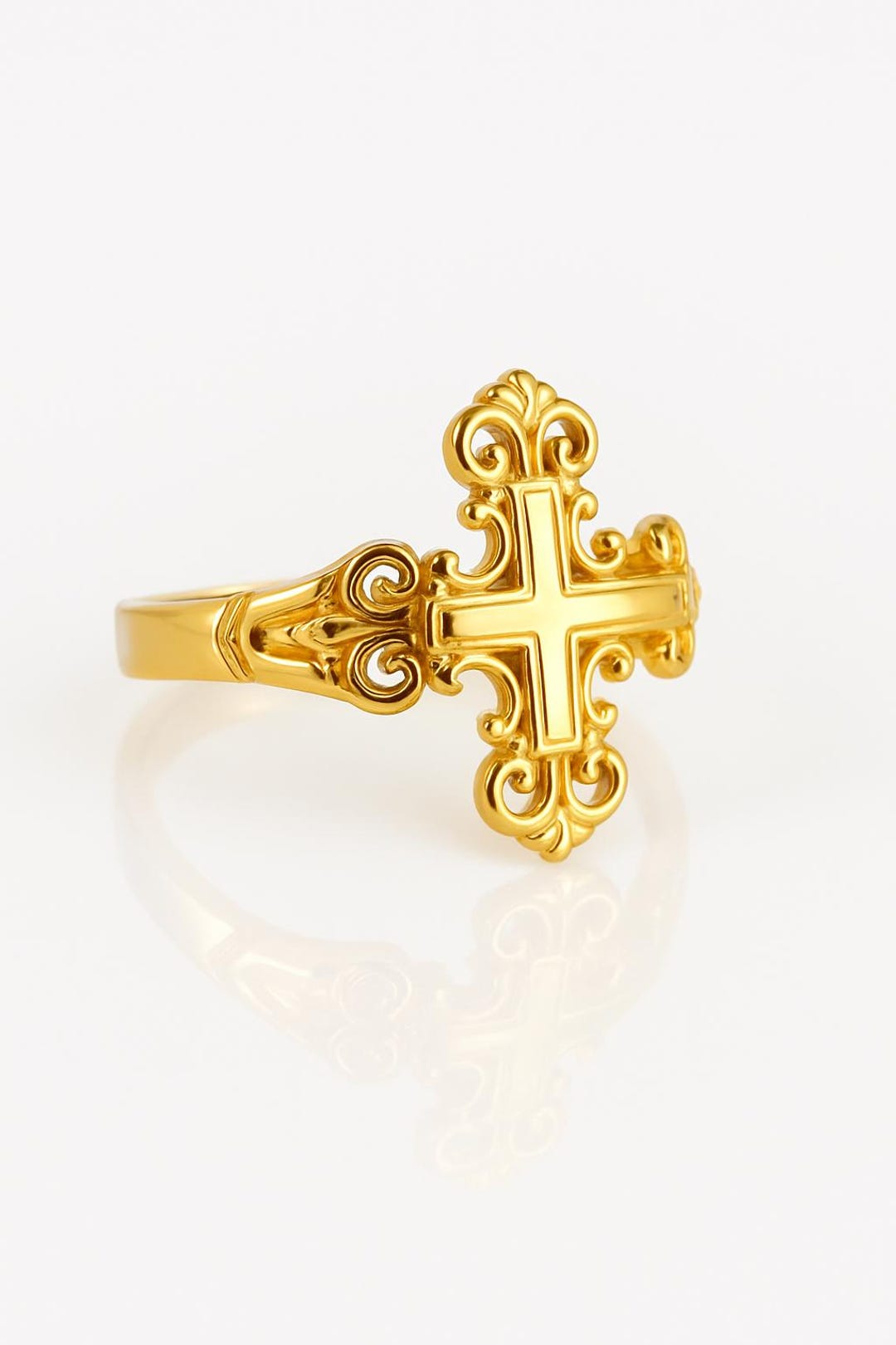 14k Solid Gold Cross Ring High-polished, Religious Holy Ring, Gift for ...