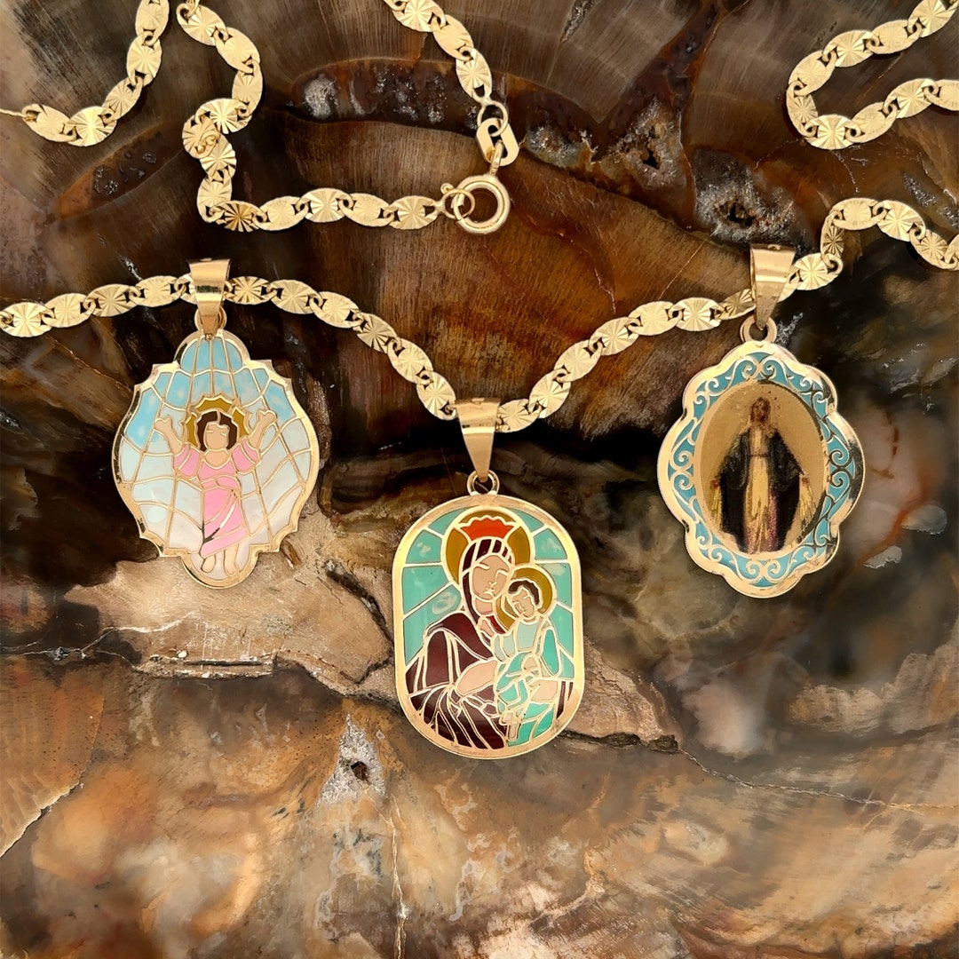 14k Solid Gold Jesus Pendant Hand-painted Charm - Christian Jewelry ...