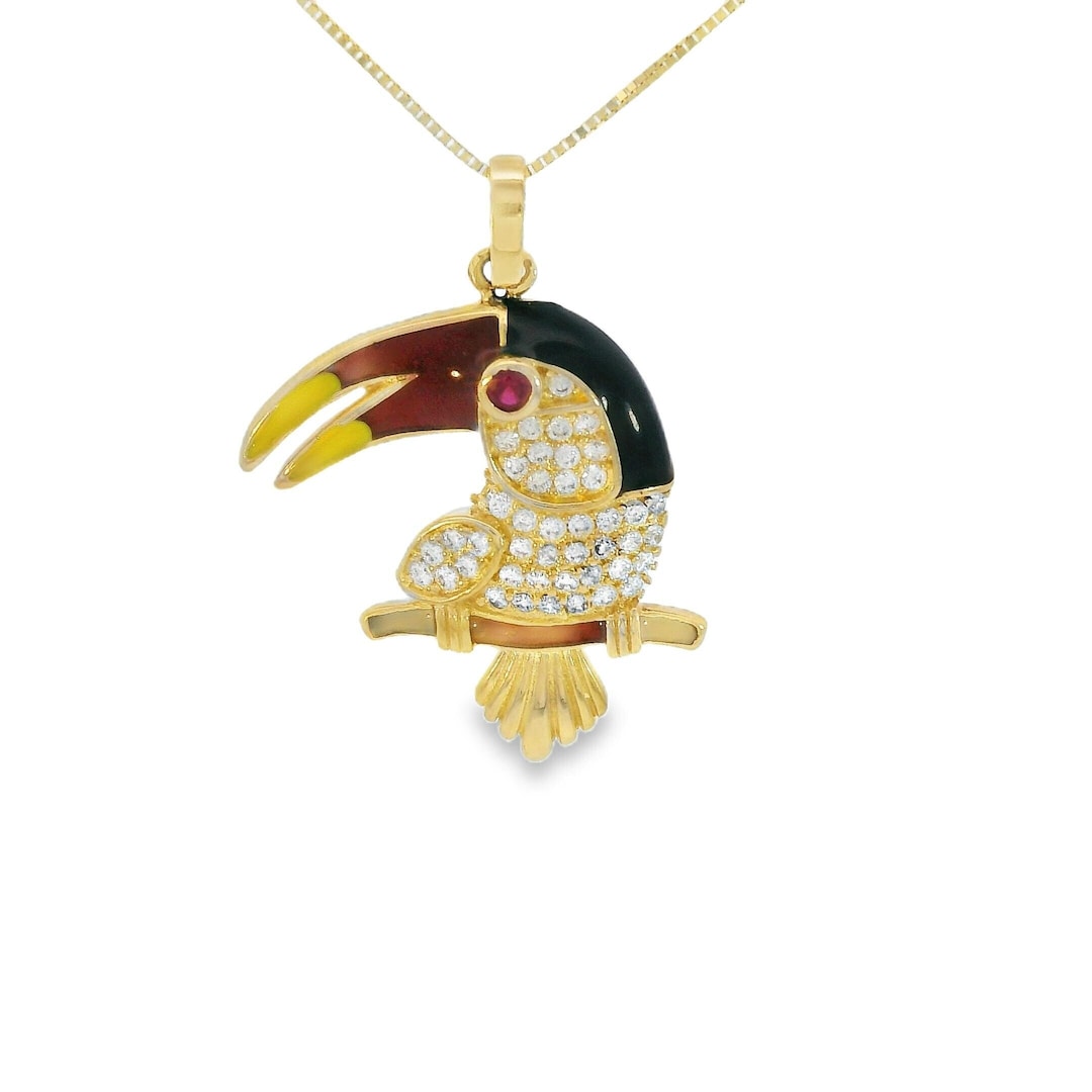 14k Solid Gold Toucan Bird Pendant, Animal Charm, Necklace, Gift for ...