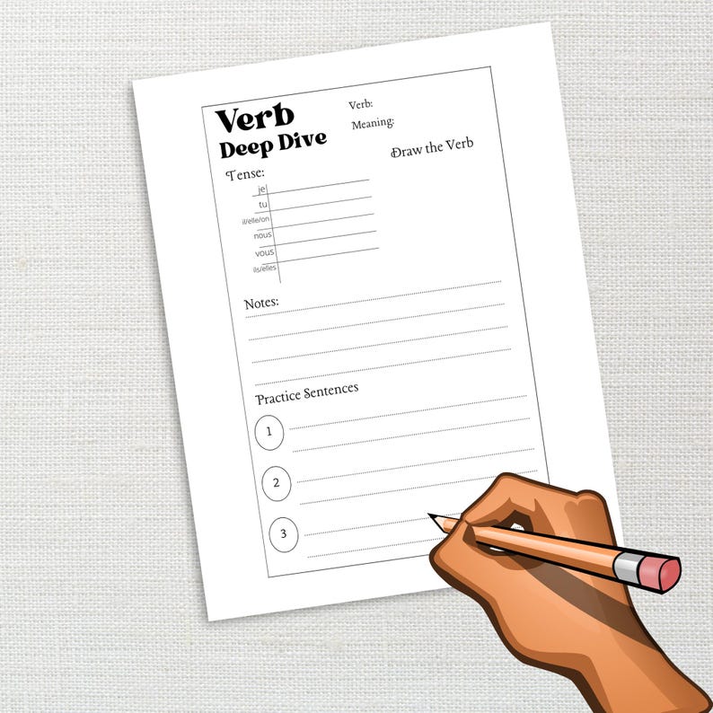 French Verb Deep Dive Worksheet | Printable | Instant Download - Etsy