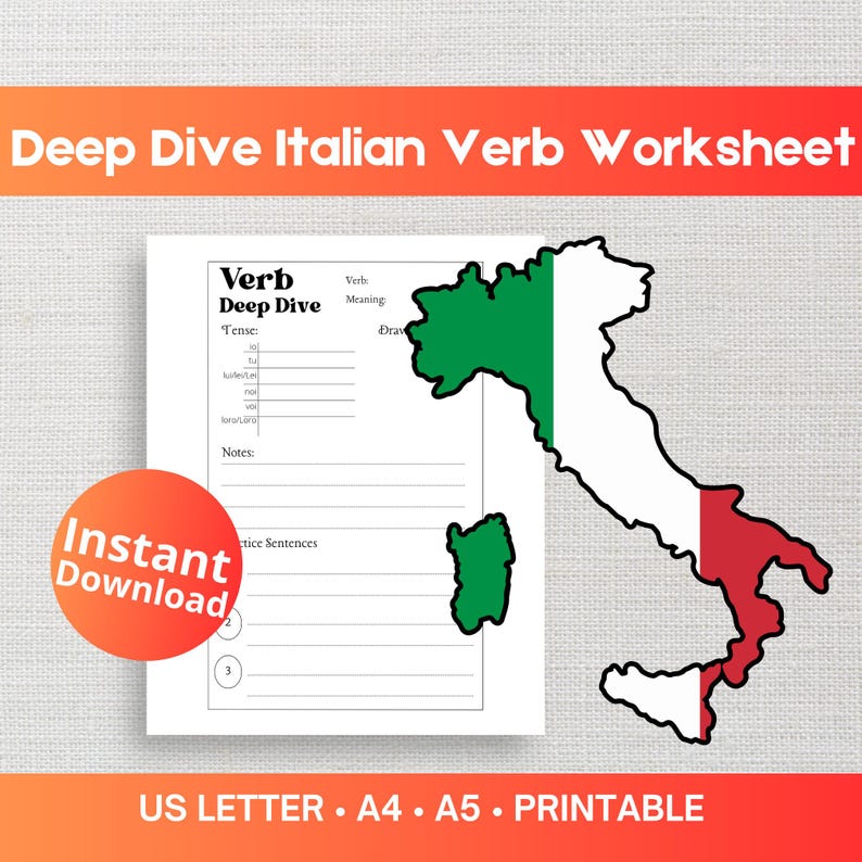 Italian Verb Deep Dive Worksheet | Printable | Instant Download - Etsy