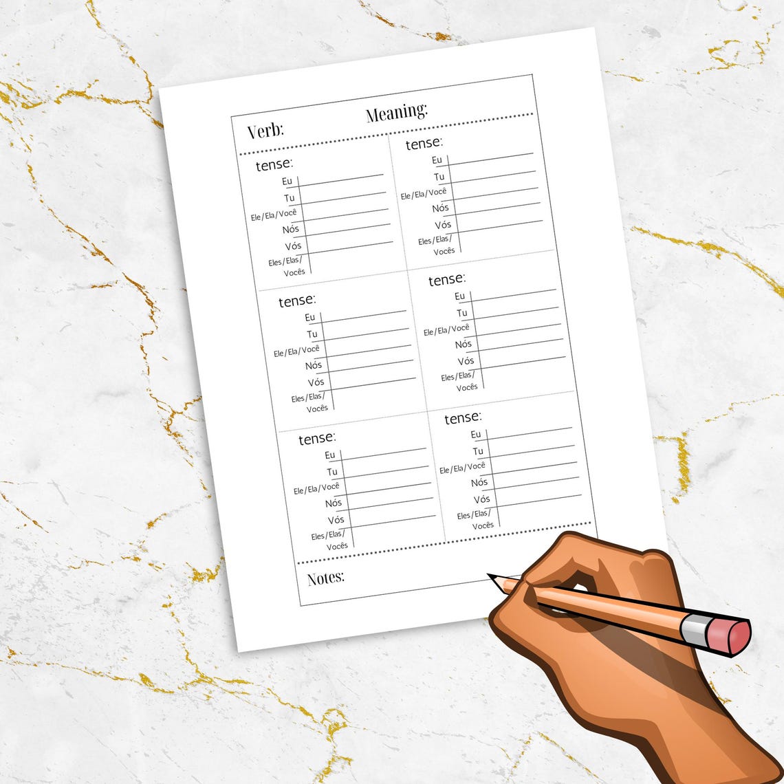 Blank Portuguese Verb Conjugation Chart | Printable | Instant Download ...