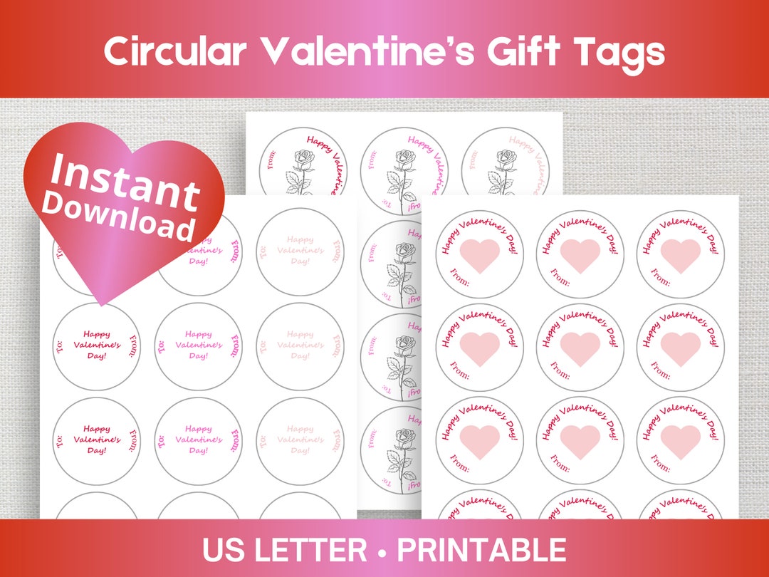 Circular Valentines Gift Tags for School, Work, Family, and Friends - Etsy