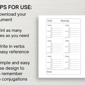 Blank Italian Verb Conjugation Chart Printable Instant Download - Etsy