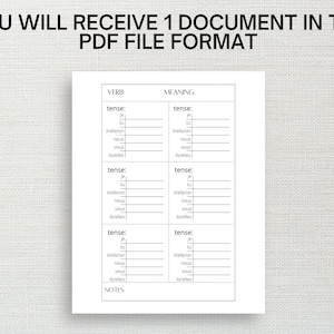 Blank French Verb Conjugation Chart Printable Instant Download - Etsy