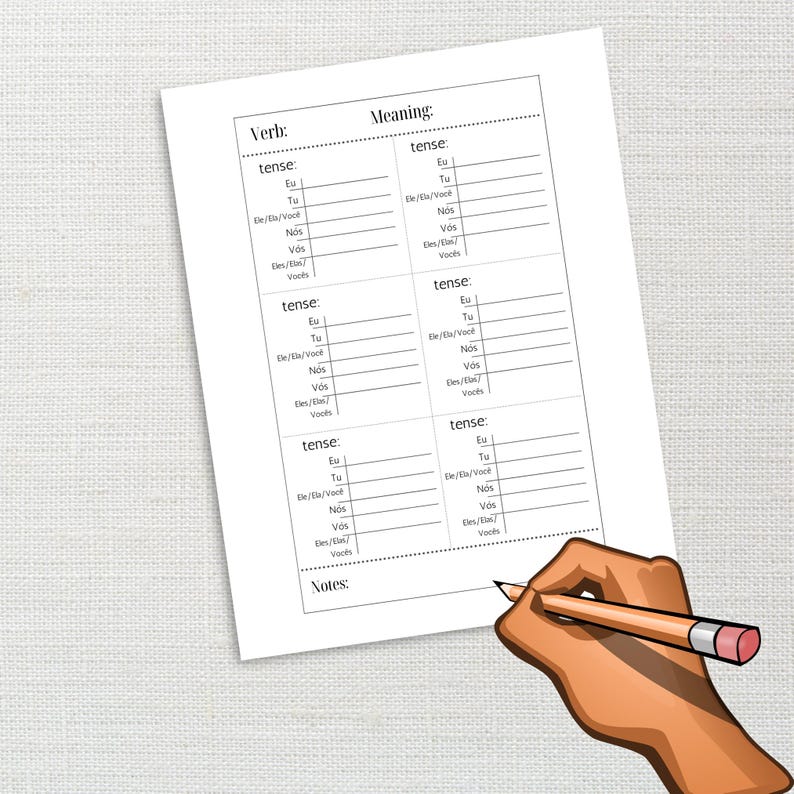 Blank Portuguese Verb Conjugation Chart | Printable | Instant Download ...