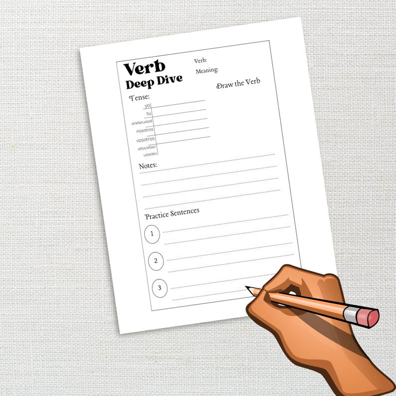 Spanish Verb Deep Dive Worksheet | Printable | Instant Download - Etsy