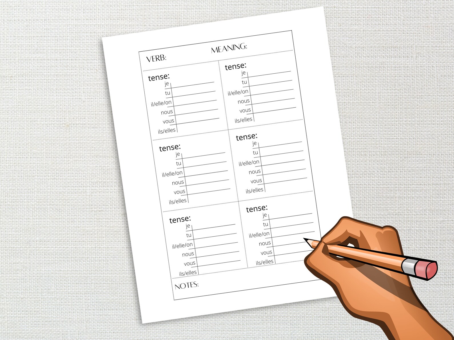 Blank French Verb Conjugation Chart Printable Instant Download - Etsy