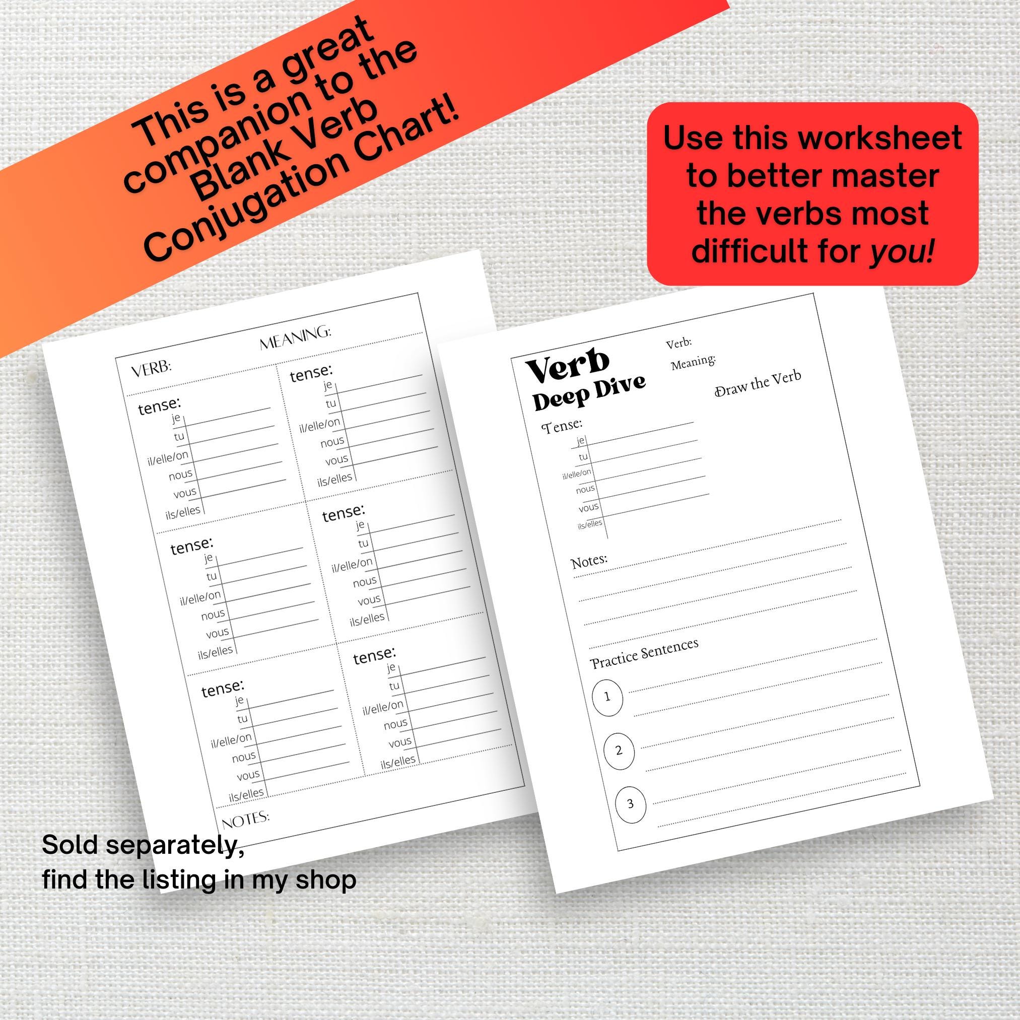 French Verb Deep Dive Worksheet | Printable | Instant Download - Etsy