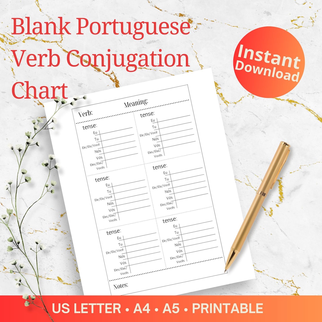 Blank Portuguese Verb Conjugation Chart | Printable | Instant Download ...