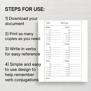 Blank Spanish Verb Conjugation Chart | Printable | Instant Download - Etsy