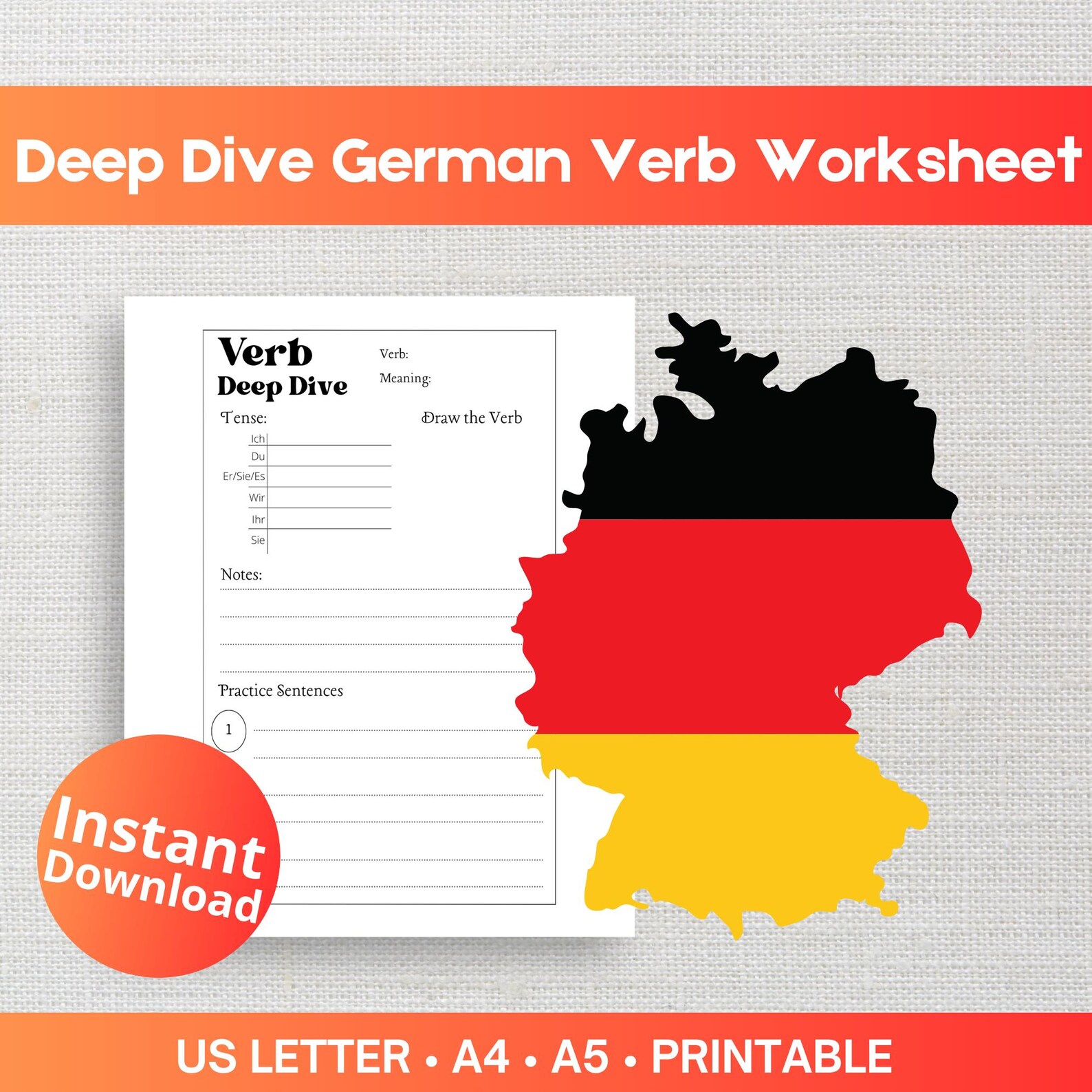 German Verb Deep Dive Worksheet | Printable | Instant Download - Etsy