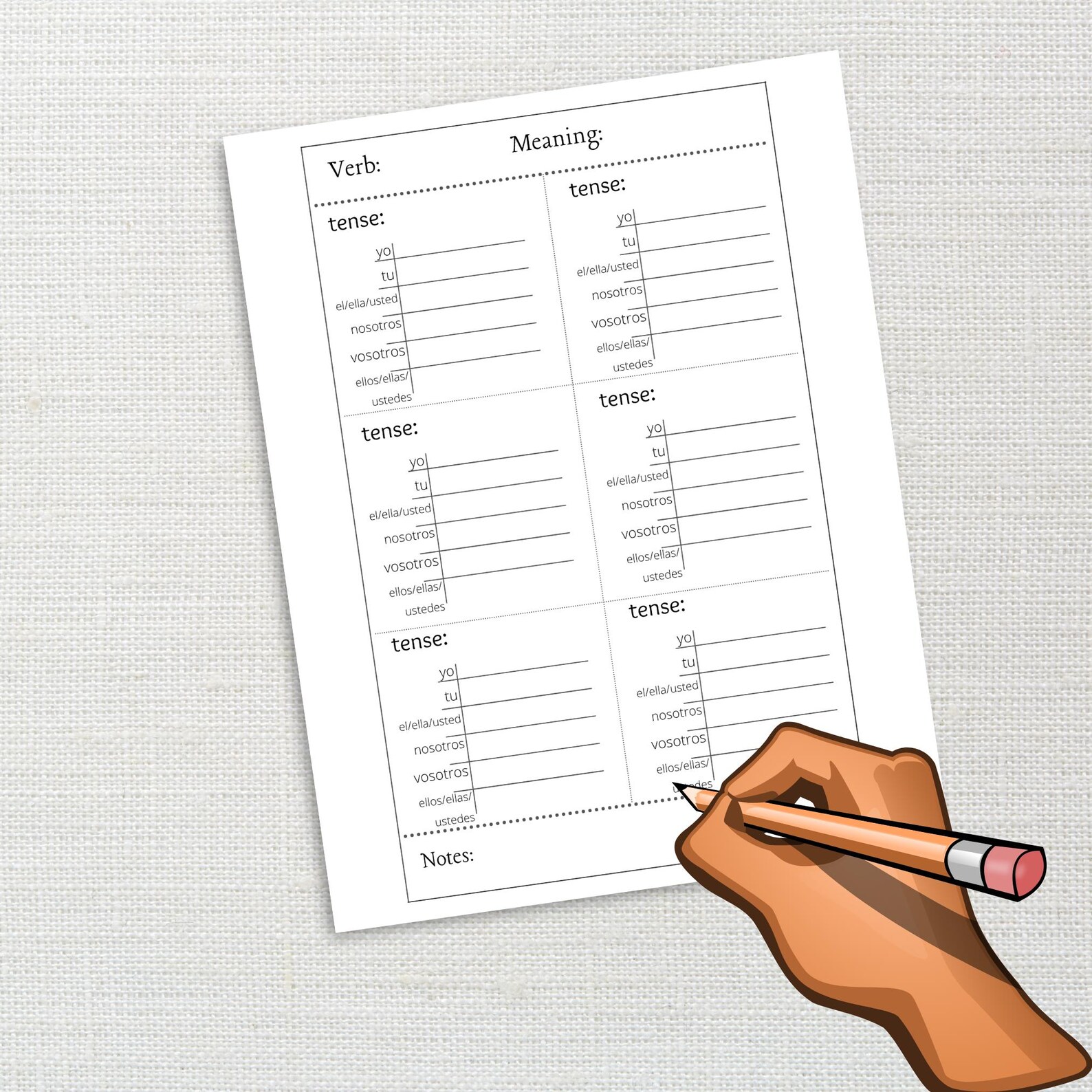 Blank Spanish Verb Conjugation Chart | Printable | Instant Download - Etsy