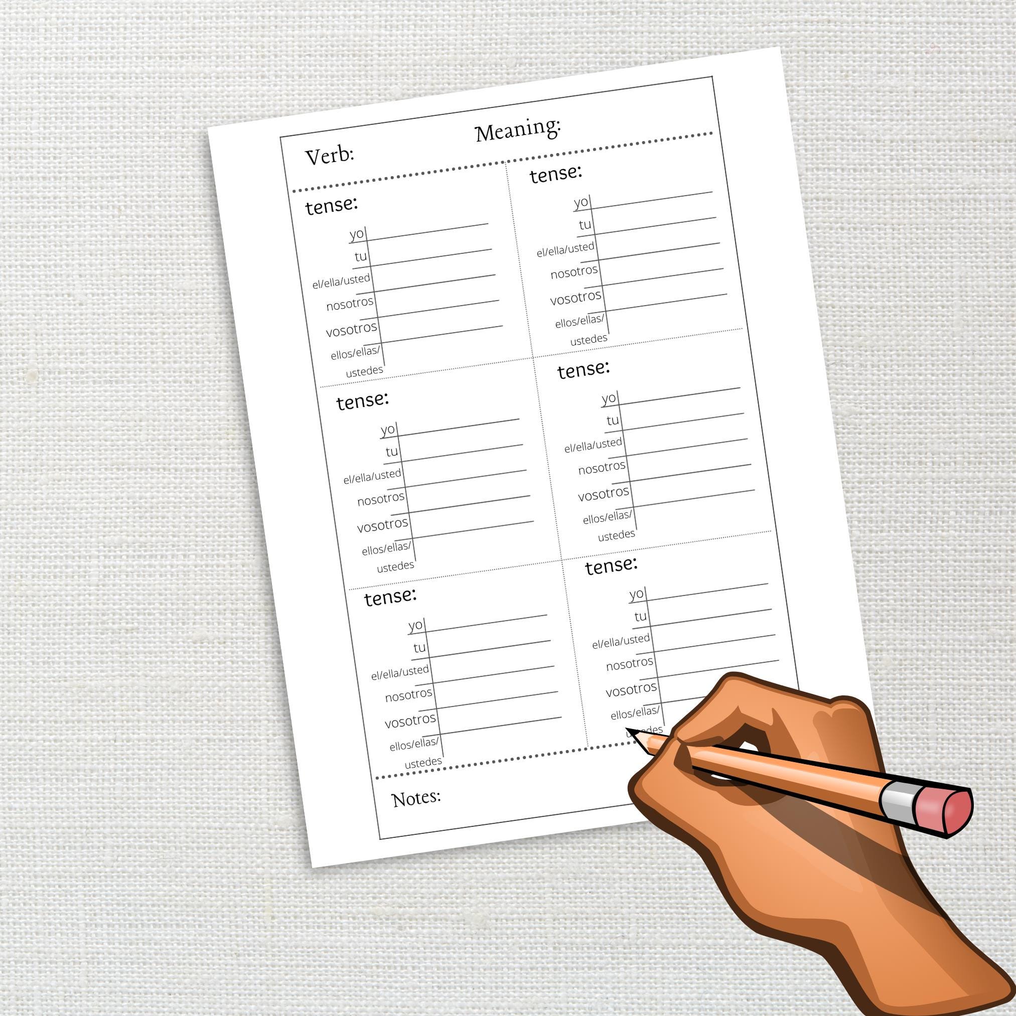 Blank Spanish Verb Conjugation Chart | Printable | Instant Download - Etsy