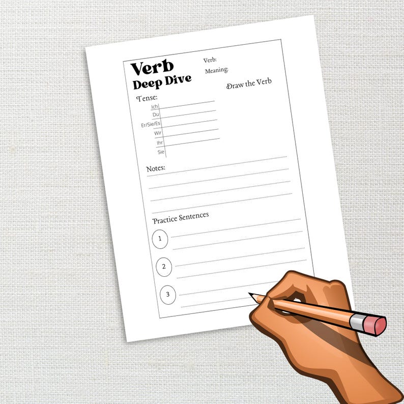 German Verb Deep Dive Worksheet | Printable | Instant Download - Etsy