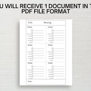 Blank Spanish Verb Conjugation Chart Printable Instant Download - Etsy