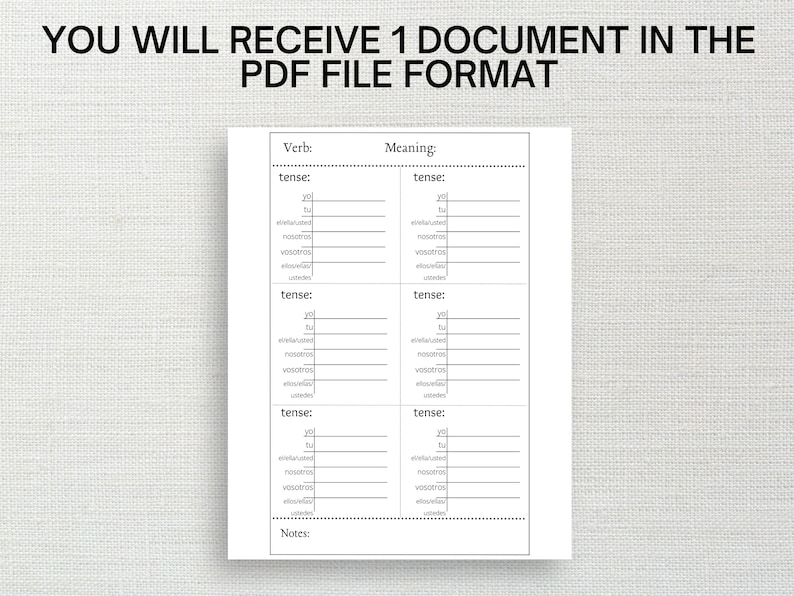 Blank Spanish Verb Conjugation Chart Printable Instant Download - Etsy