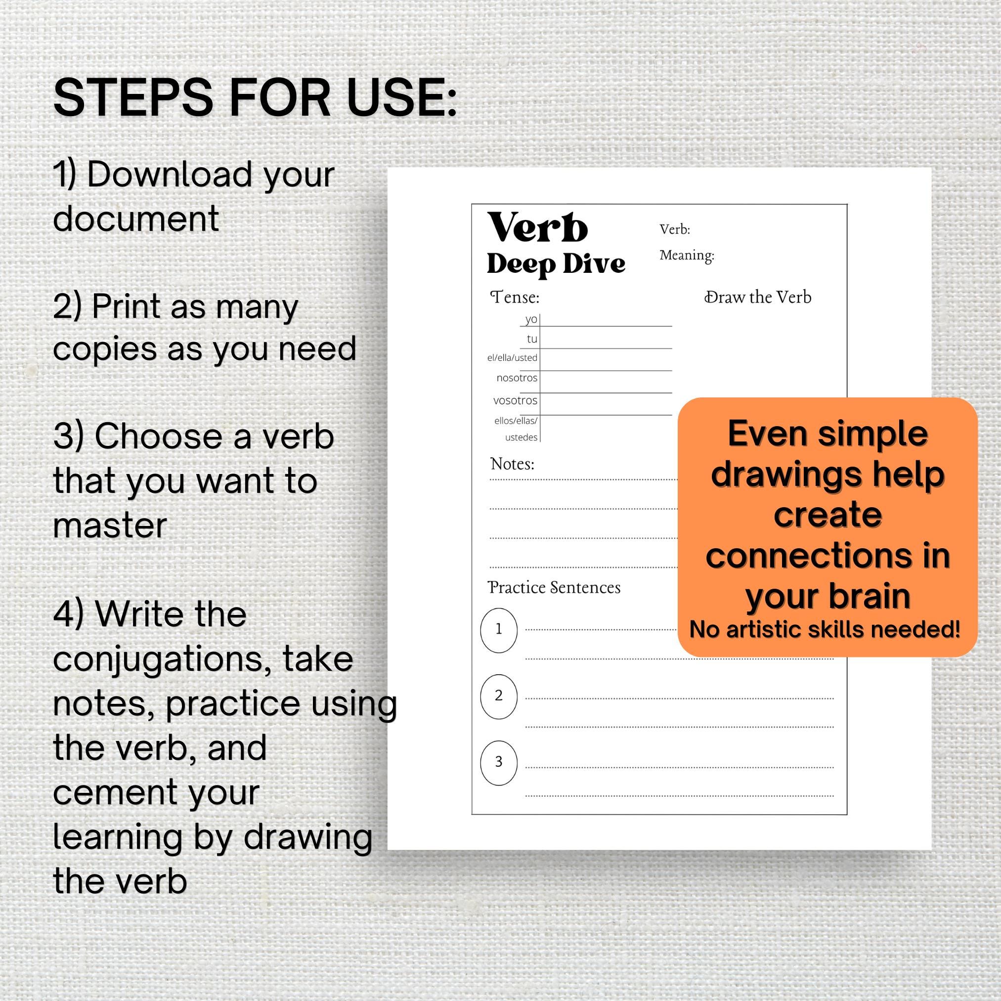 Spanish Verb Deep Dive Worksheet | Printable | Instant Download - Etsy