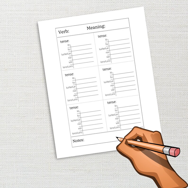 Blank Italian Verb Conjugation Chart | Printable | Instant Download - Etsy