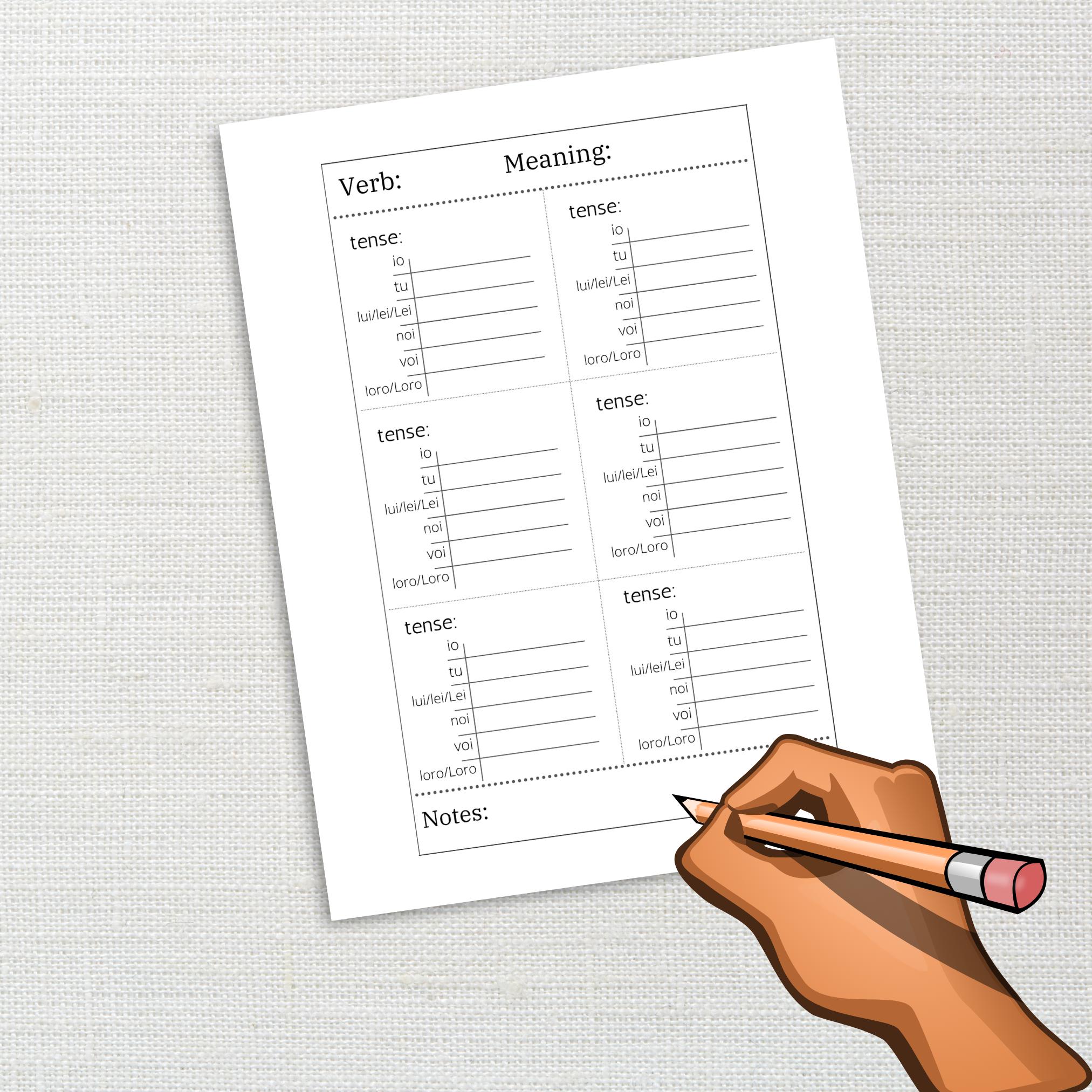 Blank Italian Verb Conjugation Chart | Printable | Instant Download - Etsy