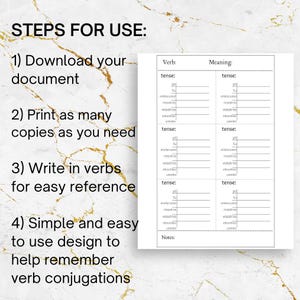 Blank Spanish Verb Conjugation Chart | Printable | Instant Download - Etsy