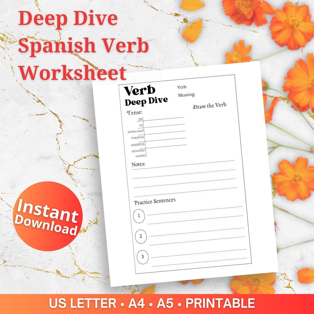 Spanish Verb Deep Dive Worksheet | Printable | Instant Download - Etsy