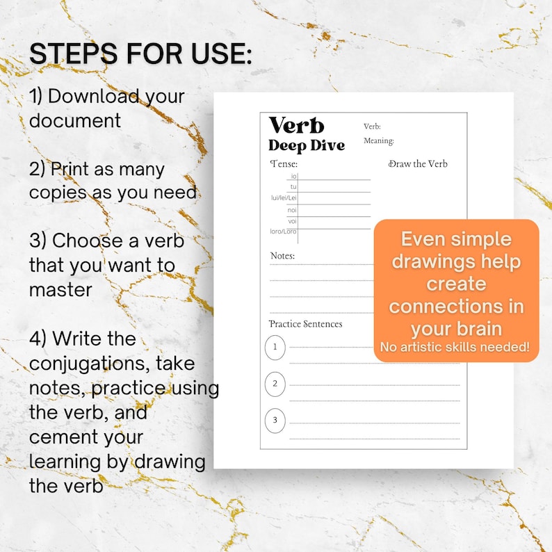Italian Verb Deep Dive Worksheet | Printable | Instant Download - Etsy