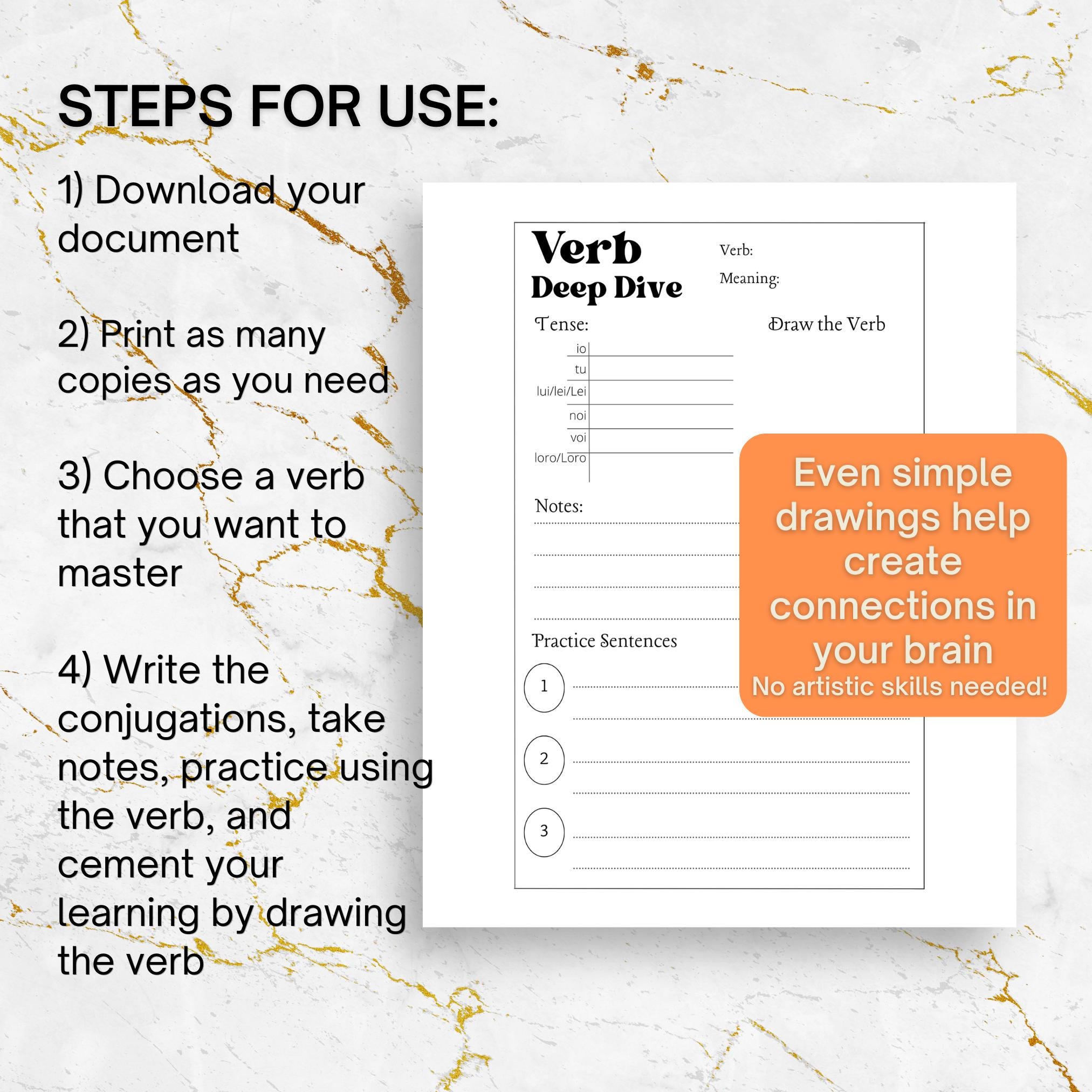 Italian Verb Deep Dive Worksheet | Printable | Instant Download - Etsy